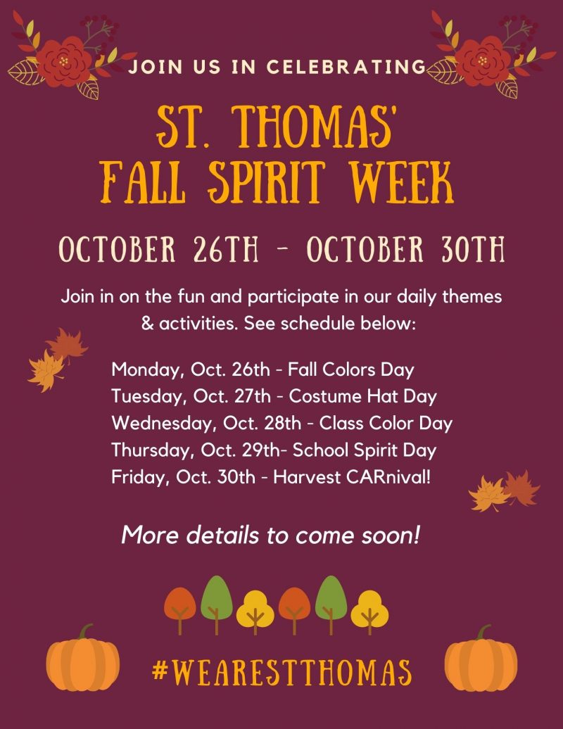 Fall Spirit Week Schedule Of Activities St Thomas The Apostle School Fall Spirit Week Schedule Of Activities St Thomas The Apostle School