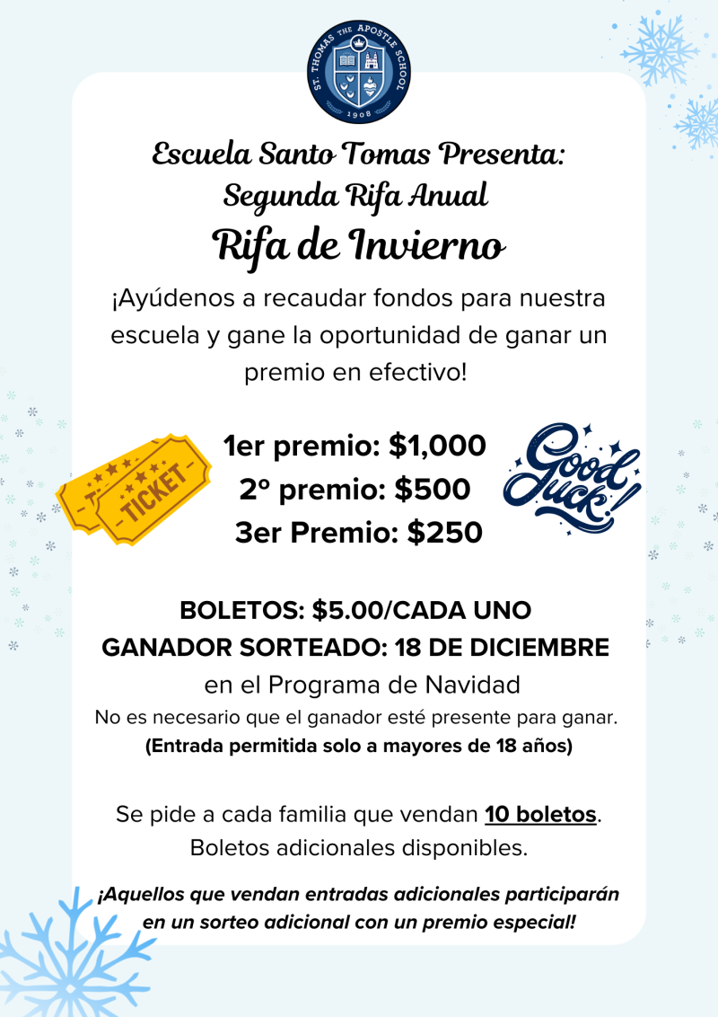 WINTER RAFFLE: Information & Tickets going home TODAY! | St. Thomas the ...